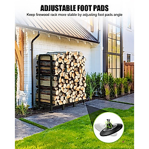 Brightown Firewood Rack Outdoor with Cover, 4FT Indoor Wood Rack for Firewood, Waterproof Fire Wood Holder Outside, Adjustable Heavy Duty Logs Stand Stacker Holder for Fireplace Patio Deck, Black