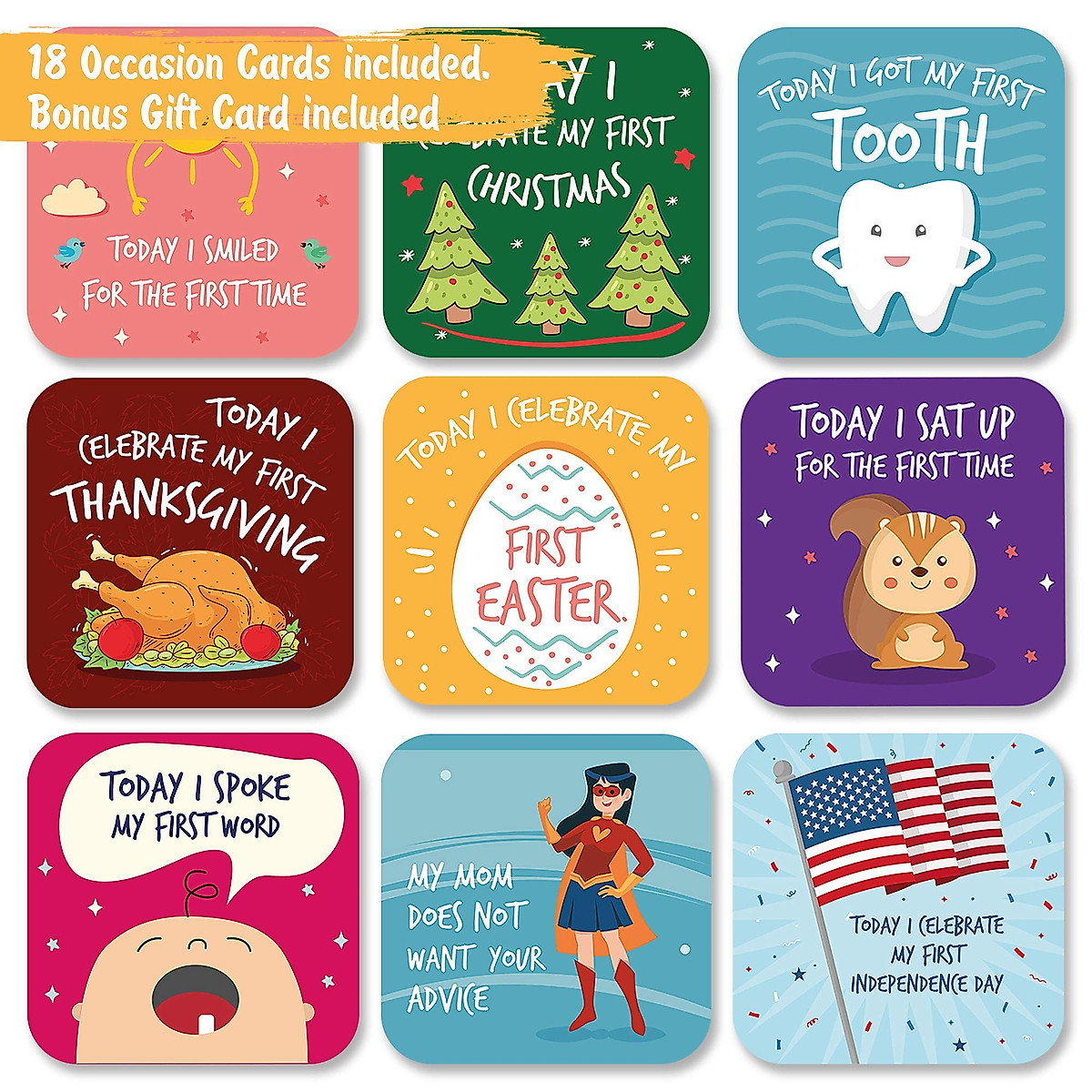 ATHENA FUTURES Baby Monthly Milestone Blanket for Boys Girls - Soft Fluffy Unisex Design - 60 x 40 in - 1 to 12 with Weeks and Months - Wreath and String Markers, 18 Baby Occasions Cards and an e-Book