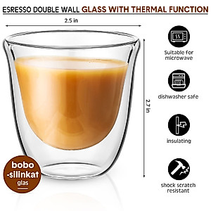 2 oz Espresso Glass Cups Set of 8, Double Wall Espresso Shot Glasses Clear Insulated Coffee Mug for Espresso Cappuccino Latte