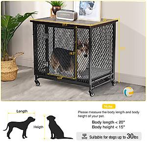Aivituvin Dog Crate Furniture Movable Side End Table Indoor Dog Kennel for Small Medium Large Dogs Double-Doors Wooden Dog House with Cushion, Tray, Wire Floor(27.2")