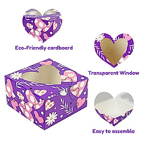 24 Valentines Day Boxes, Heart-shaped Transparent Window Gift Box, Premium Valentines Day Treat Boxes for Kids & Perfect for Holiday Pastries Doughnut and Cookie Boxes, Brownies, Cupcake, Gift Giving