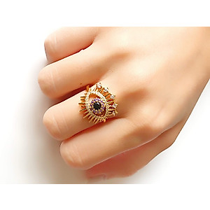 LESLIE BOULES 18K Gold Plated Evil Eye Ring for Women Protection Jewelry (Gold)