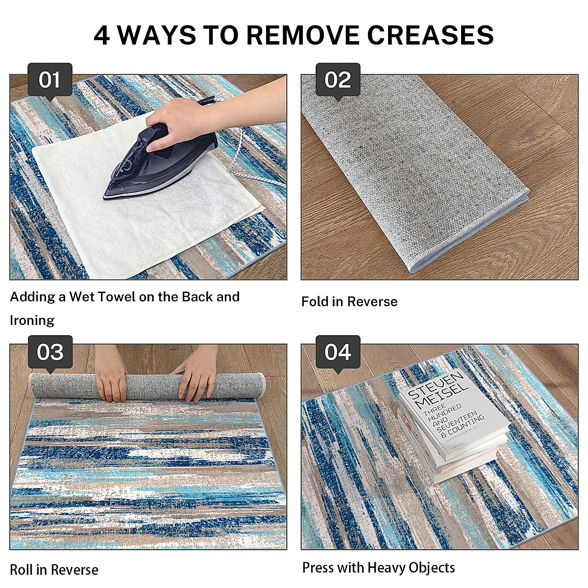 Lansny Modern Abstract Entryway Rug Indoor 2x3 Washable Rug Non-Slip Soft Small Area Rug Blue Kitchen Mats Thin Print Faux Wool Floor Carpet Throw Rugs for Entrance Bedroom Office Home Decor