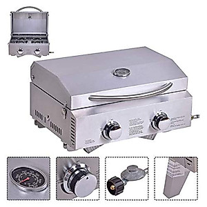 Thaweesuk Shop New 2 Burner Portable Stainless Steel BBQ Table Top Propane Gas Grill Outdoor Camp 22” x 18” x 15”