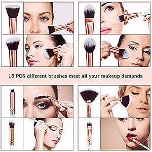 Makeup Brushes DUAIU 15PCs Marble Makeup Brush Set Premium Synthetic Kabuki Powder Blush Contour Foundation Concealer Eyeshadow Brushes with Makeup Sponge Make up Tool