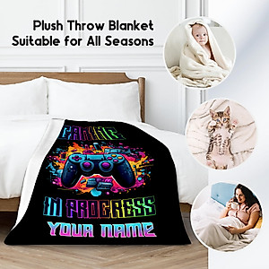 Custom Gaming Blanket - 40x50 Inches Cool Throw Blanket for Boys, Girls - Black Soft Fuzzy Blankets for Couch, Sofa & Office