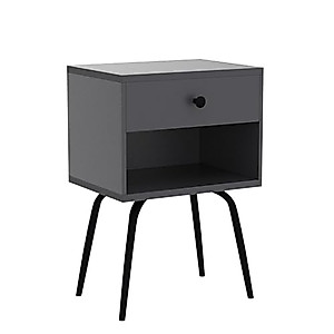 VECELO Nightstands Set of 2 Industrial 2-Tier Night Stand/Side Table with Drawer, Wood Mid Century End Tables for Small Places, Bedrooms, Living Room, Home, Farmhouse,Gray