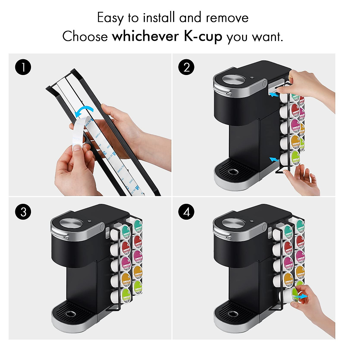 KES Coffee Pod Holder for Keurig, Side Mount Coffee Pod Holder Adhesive, Sturdy Metal K Cup Organizer and Storage, Matte Black, 2 Pack/For 10 K Cups, KCPH500-BK-P2