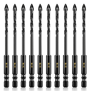 AVERZELLA 3/16" Tungsten Carbide Concrete Drill Bit Set with Four-Cross Edge& Hex Shank,10 PCS 5mm Drill Bits for Metal,Masonry Drill Bit Set 3/16 Inch for Tile/Ceramic/Glass/Mirror/Brick/Cement