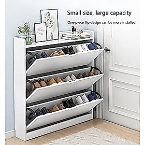MYSNKU Shoe Cabinet Entryway White Narrow Shoe Storage Cabinet Flip Down Shoe Rack Wood 3 Tier Shoe Organizer Home and Apartment (White, 19.68x45.66)