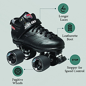 Sure-Grip Rebel Derby Roller Skates for Men & Women - 62mm Fugitive Polyurethane Wheels - Super X Plate Extended Support for Larger Sizes - Suitable for Indoor & Outdoor Skating - Beginner Friendly
