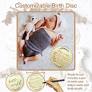 8 inch Large Baby Birth Announcement Sign for Hospital, 2 Sided:Hello World Newborn Sign/Baby Announcement Sign. Incl. Acrylic Marker ink pen (Light)