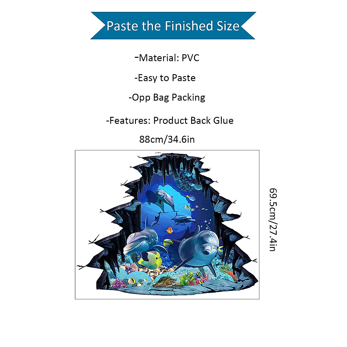 Ocean Dolphin 3D Floor Wall Decals, Under The Sea Marine Animal Wall Stickers, HOLENGS Underwater Sea Life DIY Wall Decor for Bathroom Kids Girls Baby Bedroom Classroom Nursery Decoration