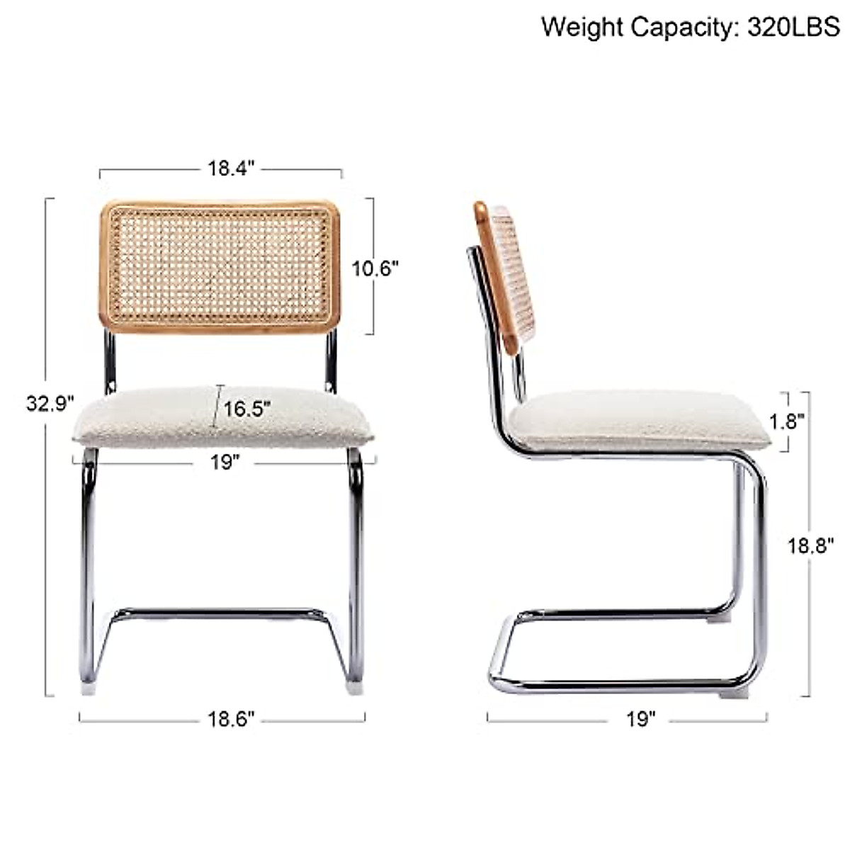 ONEVOG Rattan Dining Chairs with Cane Backrest, Upholstered Comfy Sturdy Side Chair for Leisure, Bedroom, Kitchen, Living Room, Enterway, Set of 2 (Beige)