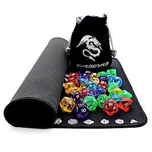 Polyhedral D20 Die Sets for D&D with Play Mat and Dice Bag