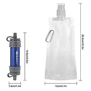 MengK Outdoor Filtration System Water Filter Straw Purifier with Drinking Pouch for Emergency Preparedness Camping Traveling Backpacking