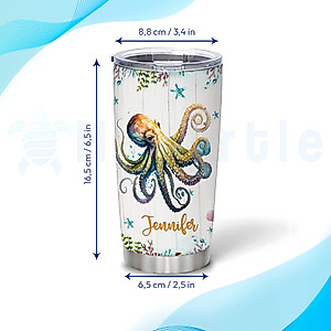 Hyturtle Personalized Gifts For Octopus Lover - Just A Girl Who Loves Octopuses Custom Name Stainless Steel Tumbler 20oz With Lid - Idea Ocean Animal Lover Gifts For Women Girl On Birthday, Christmas
