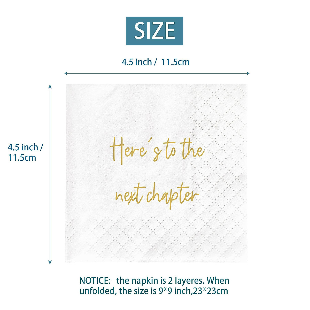 Here's to the Next Chapter Napkins, Good Luck Napkins, Graduation Coworker Leaving Party Decorations Supplies Favor, New Job Congratulation Napkins, Retirement Napkins, 50Pack 2-Ply, 4.5 x 4.5 in