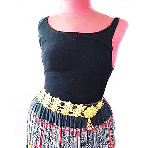 PunPund Belt Thai Gold Plate Star Flower Vintage Women Thailand Costume Wedding Chain Dress Dance Ram Thai 40-41 Inches