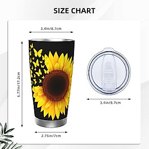 AYCZN Yellow Floral Butterfly 20 OZ Tumbler Stainless Steel Travel Coffee Mug, Sunflower Insulated Water Bottle with Lid and Straws Leakproof Thermal Cup