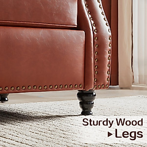 WILLOVE 79'' Faux Leather Sofa, Classic 3 Seater Leather Couch with Rolled Arm and Nailhead Trim, Mid-Century Modern Couch for Living Room, Apartment, Easy to Install, Tan Brown