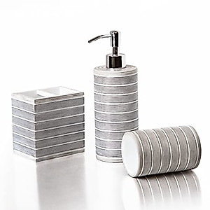 BINO Bathroom Accessories Set - Grey | Soap Dispenser | Toothbrush Holder | Tumbler | 3-Piece Bathroom Organizer Countertop Set | Bathroom Decor | Home Decor | Bathroom Set