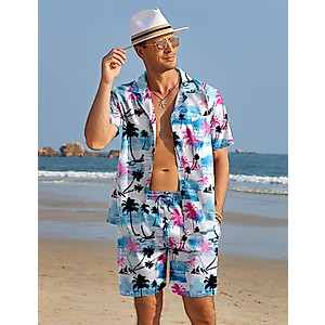 COOFANDY Men's Hawaiian 2 Piece Short Set Cruise Wear Short Sleeve Button Down Shirts and Shorts