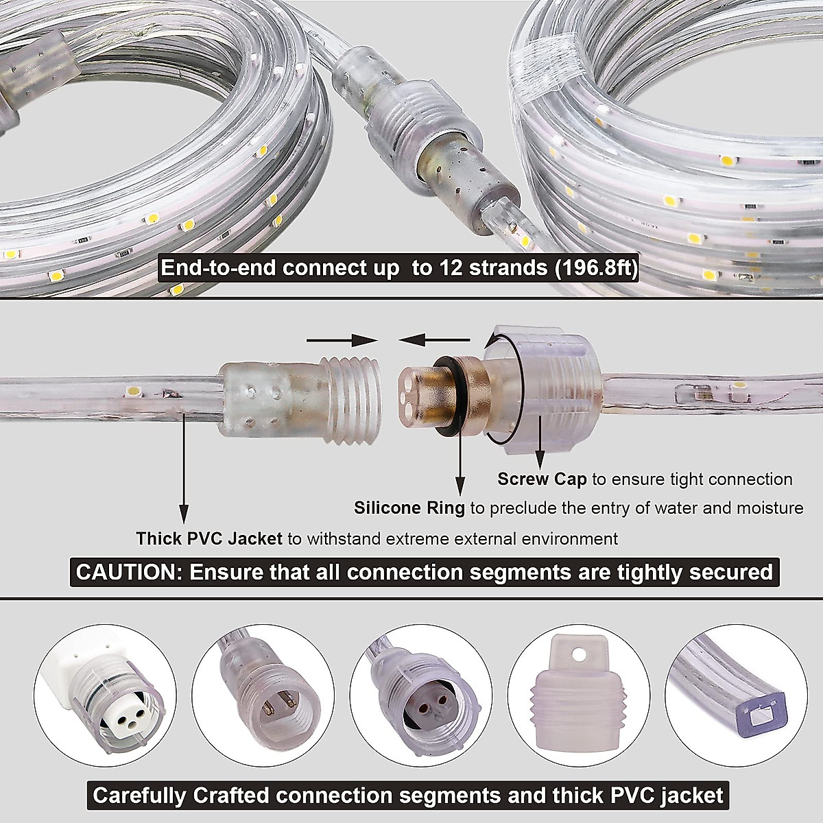 Areful Daylight Rope Lights, 16.4ft Flexible Waterproof LED Strip Light, Nature White, Indoor Outdoor Decorative Lighting for Home Christmas Holiday Garden Patio Party