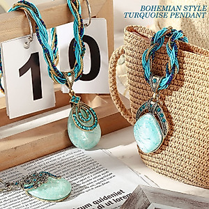 MTLEE Turquoise Necklace 4 Pieces Women Bohemian Necklaces for Gifts Christmas Vintage Turquoise Jewelry Chunky Jewelry for Women Necklaces Set Retro Pendant Rhinestone Collar
