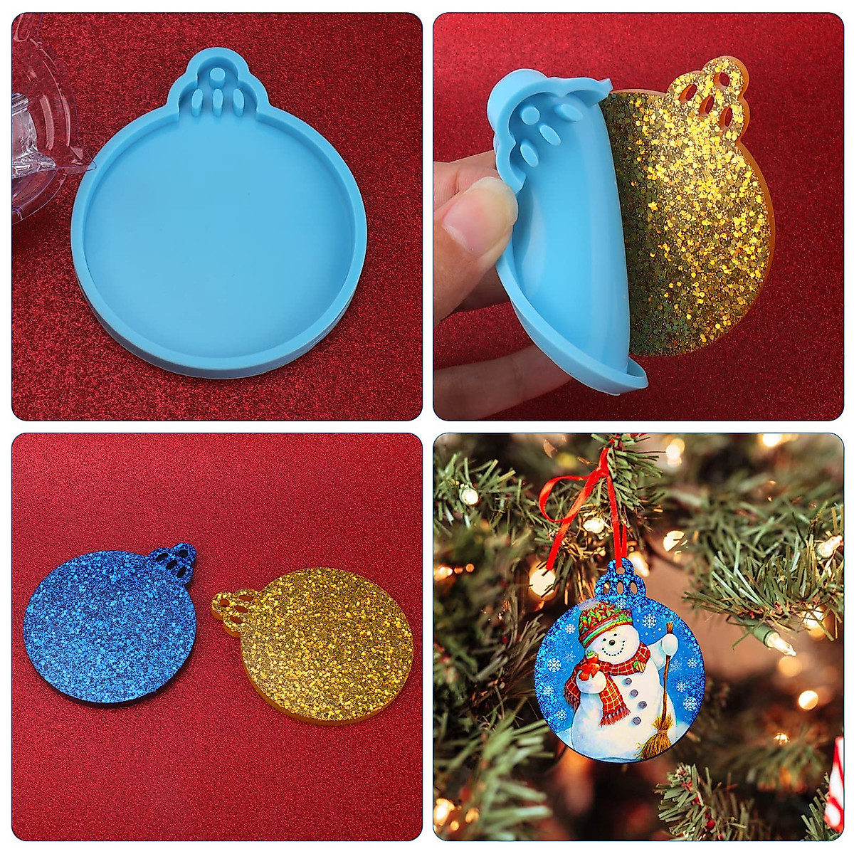 Juome Christmas Resin Molds Silicone, 4 Pcs Christmas Ornaments Round Shape Pendant Epoxy Resin Molds, DIY Crafts Jewelry Keychain Making Christmas Decorations