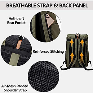 Kasqo Backpack for Men and Women, 15.6 Inch Laptop Backpack Large Capacity Water Resistant Drawstring Flap Bag, Green