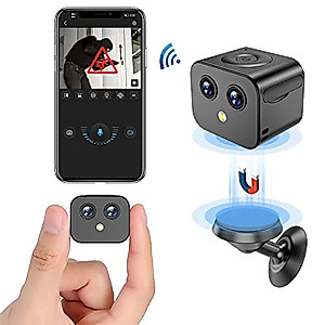 Mini Spy Double Lens Camera,1080P WiFi Hidden Cameras, Portable Small HD Nanny Cam with Motion Detection, Indoor Covert Security Camera for Home and Office -Intercom Function,Built-in Battery