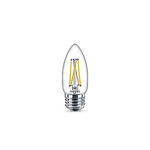 Philips LED Flicker-Free Classic Glass Ultra Definition, EyeComfort Technology, Warm Glow Effect B11 Light Bulb, 300 Lumen, Soft White (2700K), 3.5W=40W, E26 Base, T20 Certified, 3-Pack (574392)