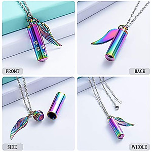 shajwo Cremation Jewelry Paw Print Urn Necklaces for Human Pet Ashes Cylinder Urn Pendant Keepsake Memorial Ash Locket Holder Necklace for Men Women,Rainbow