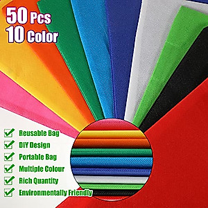 Jexine 50 Pack Non Woven Tote Bags Bulk 13 x 15 Inch Reusable Grocery Bags with Long Handles for Shopping, Birthday Party (Bright Color)