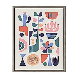 Kate and Laurel Sylvie Mid Century Succulents Framed Canvas Wall Art by Rachel Lee, 18x24 Gray, Abstract Wall Decor