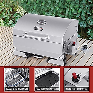 Royal Gourmet GT1001 Stainless Steel Portable Grill, 10000 BTU BBQ Tabletop Gas Grill with Folding Legs and Lockable Lid, Outdoor Camping, Deck and Tailgating, Silver