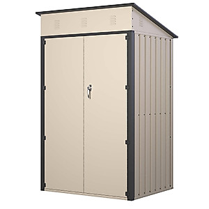 Generic 6x4 FT Heavy-Duty Steel Outdoor Storage Shed, Stormproof, Locking Doors, Large Capacity, Utility Shed Outdoor Storage,Waterproof Backyard Shed for Bike, Tools, Lawnmower, Beige/brown