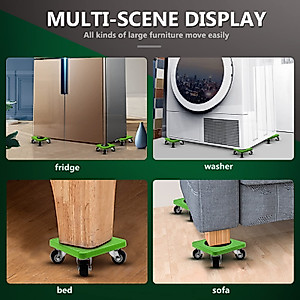 Furniture Mover Dolly with Lifter, 4 Wheel Furniture Dolly 800 LB Load Capacity, 360° Rotation Wheels Moving Dolly,Furniture Lifters for Heavy Furniture,Moving System Roller Set.（Green）