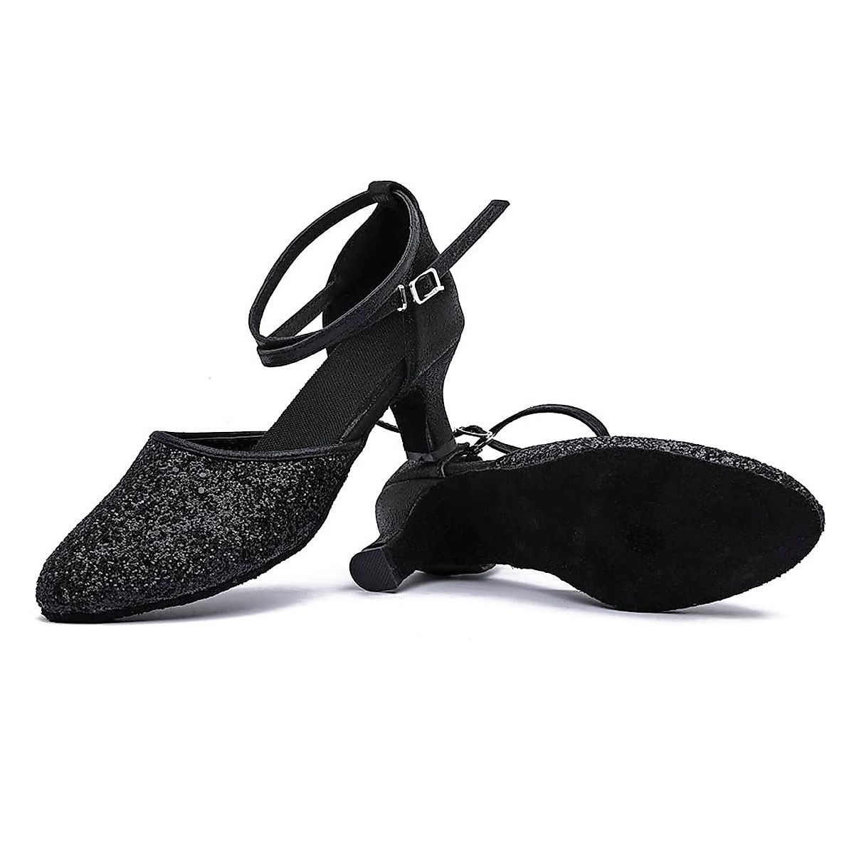 MSMAX Womens Latin Dance Shoe Mid Heel Glitter Party Dancing Sandals Black 10 M US Women
