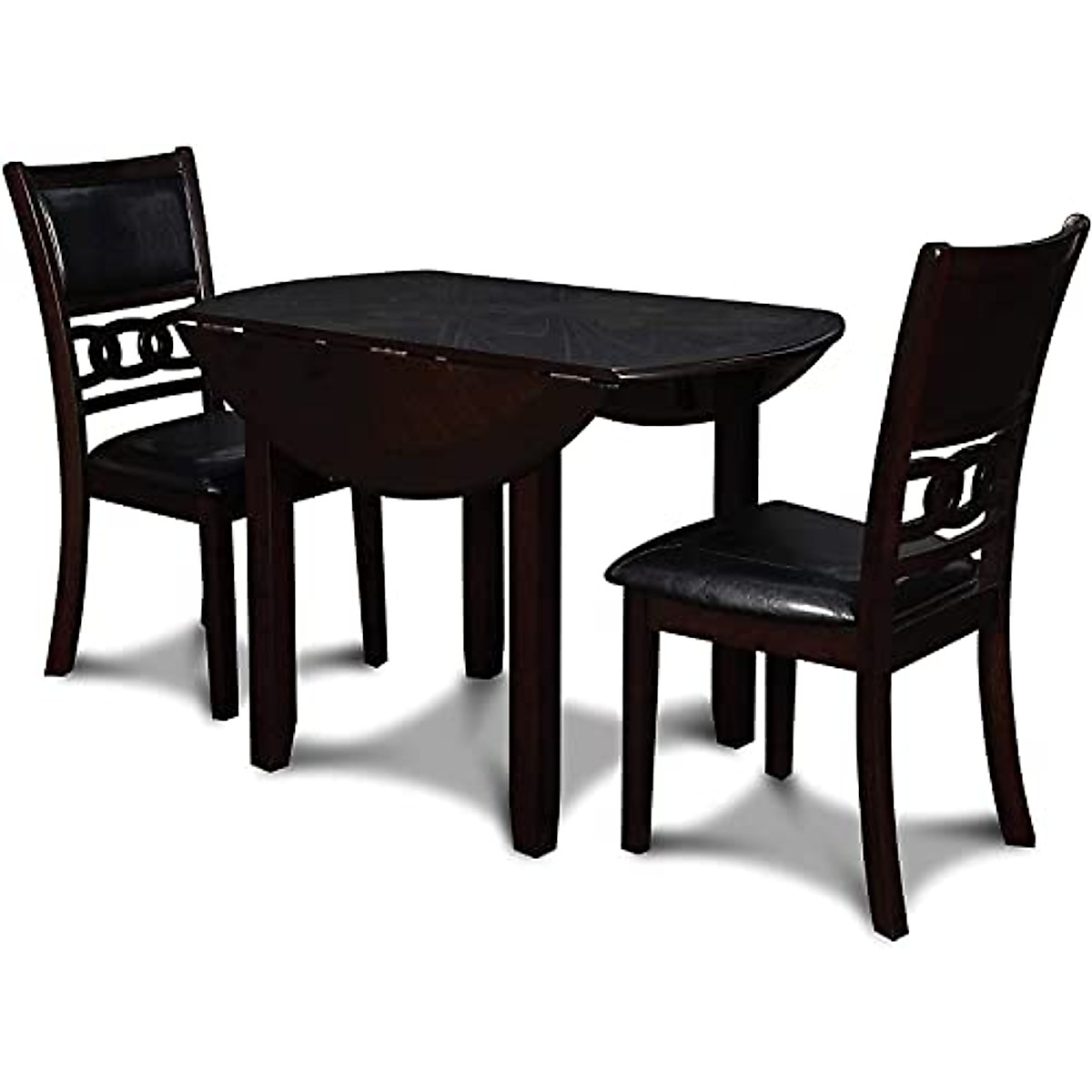 New Classic Furniture Gia Drop Leaf Dining Table with Two Chairs, 42", Ebony,EC-SOVKYDYFFO
