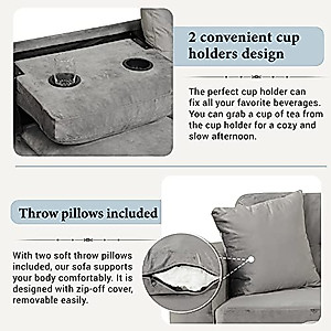 Eafurn L Shaped Sectional Reversible Chaise and Drop Down Table & Cupholders, Upholstery Corner Storage Ottoman, Tufted Convertible Sofa & Couch for Living Room Furniture Set, Gray 104.5"