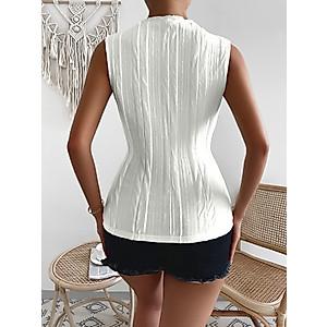 Verdusa Women's Sleeveless Mock Neck Textured Tank Top White S