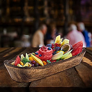 Divit Shilp Natural Wooden Tray, Serving Bowl for Salad, Veggies and Fruits, Large Deep Tray for Family, Party (Bark Edge Divided Tray (New))