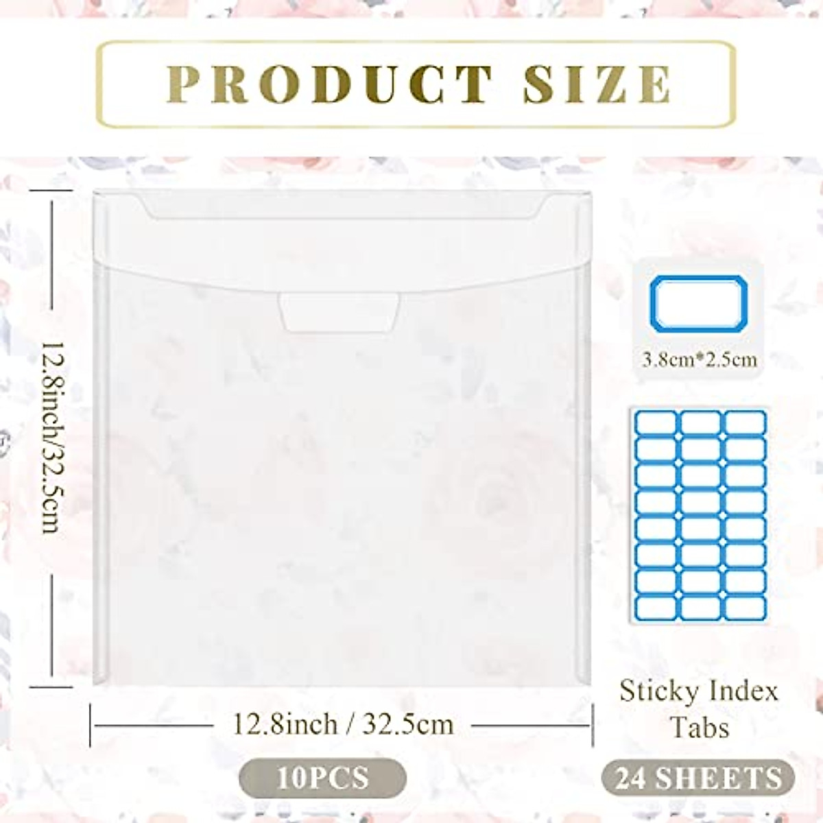 Csyidio 10PCS 12 x 12 Inch Scrapbook Paper Storage Organizer with Label Stickers, Clear Paper Storage Bag for Holding Scrapbook Paper Pad, Vinyl Paper, Photos and Paper File Enclosed Storage