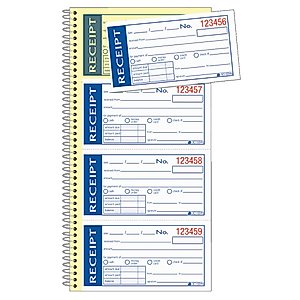 Adams Write n' Stick Receipt Book, 2-Part, Carbonless, White/Canary, 5-1/4" x 11", Spiral Bound, 200 Sets per Book, 4 Receipts per Page (SC1152WS)
