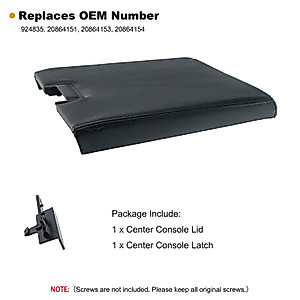 NHILES Center Console Lid Kit with Latch Compatible with 2007-2013 Chevy Tahoe/Avalanche/ 2008-2014 Silverado/GMC Yukon(XL)/Sierra 1500/2500/3500 center console cover replace #20864151（Black）