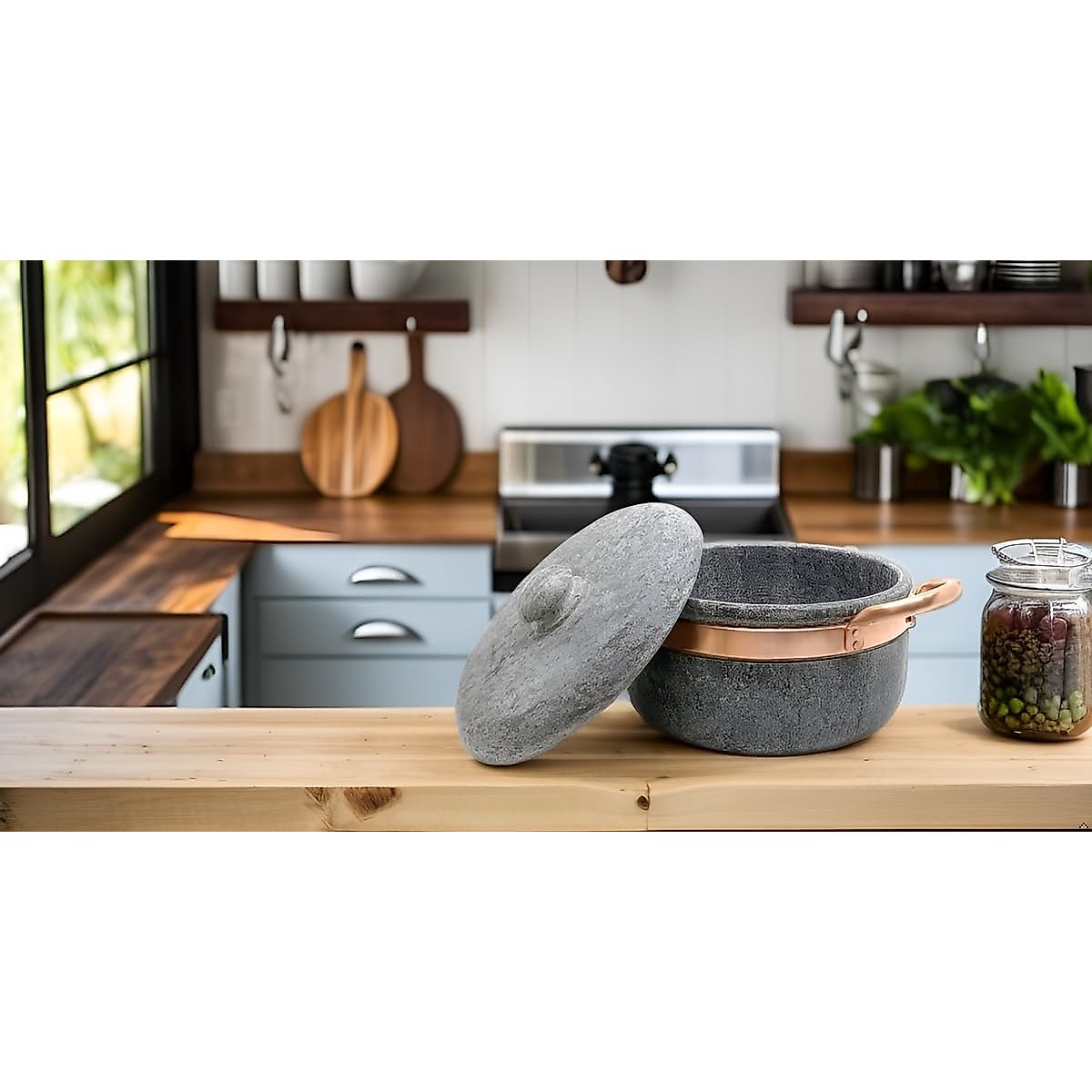 Cookstone 3 quarts Dutch oven with copper handles | Handcrafted from a block of pure soapstone | Unique, durable and eco-friendly | Non-toxic and Non-stick | THE GREEN ALTERNATIVE TO CAST IRON