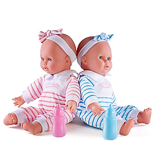 PREXTEX Baby Twin Dolls Set - 12-Inch Boy and Girl Soft Twin Baby Dolls Set with Pink and Blue Toy Bottle - Best Gift for Toddlers and Girls