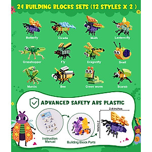 Colplay 24 Packs Valentines Day Gifts for Kids, Insect Building Blocks with Valentines Cards for Kids Classroom School & Stickers, Class Gifts Exchange, Party Favors for Kids Boys Girls